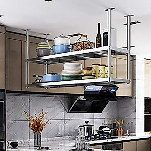 Hanging Floating Stainless Steel Shelf, 2-Layer European Ceiling Hanger, Restaurant Bar Display Stand, 6 Sizes (Size : 1003580cm)