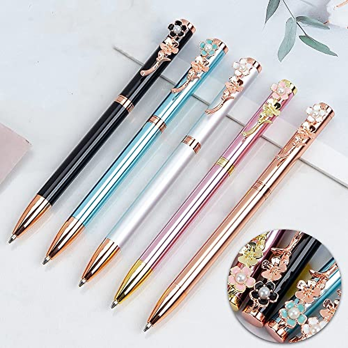 Ballpoint Pens 1PCS Ballpoint Pearl Flower Wedding Metal Copper Pen Office School Supplies Stationery Rose Gold Gift Comfortable Writing Pens (Color : D, Ink Color : Black)