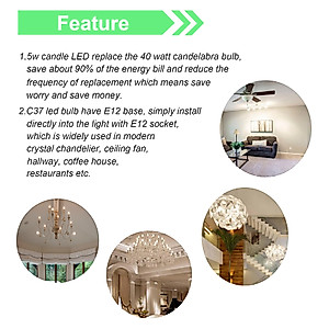 E12 Candelabra LED Light Bulbs - Equivalent 40W Candle Bulbs, 5W LED Chandelier Light Bulbs, B11 & C37 E12 LED Bulb Daylight (5000K), 450 Lumens, Pack of 12