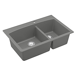 Karran QT-711 Drop-In Quartz Composite 33 in. 1-Hole 60/40 Double Bowl Kitchen Sink in Grey