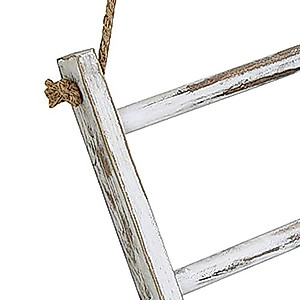 Erhai 3-Tier Mini Whitewashed Wood Wall- Hand Towel Storage Ladder with Rope
