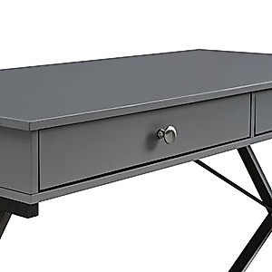 HomSof Frost Grey Finish 2 Drawers Writing Desk with Black Stoving Varnsih Steel Frame，MDF Table Top, Gray,42"