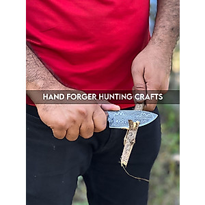 Hand Forger Hunting Crafts 10" Damascus Steel Gut Hook Full Tang Fixed Blade Hunting Knife with Sheath - Stag Horn Antler Handle (Rose Wood)