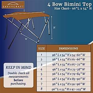 SavvyCraft 4 Bow Bimini Top Boat Cover Burgundy 4 Bow 96" L 54" H 97"- 103" W W/Boot & Rear Poles