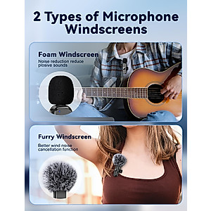 Ponovo Lavalier Microphone for USB C Android Phone, Wireless Mini Lapel Mic Compatible with iPhone 15 (USB-C), Dual Clip on Lav Mic Lasting 12H for Video Recording YouTube Vlog Tiktok Livestream