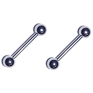 Painful Pleasures 2x 14 Gauge 14g 316L Stainless Steel Straight Barbell Tongue Nipple Body Piercing Ring with Large Ball Pair Set of 2 (7/16" Long-5mm Ball)