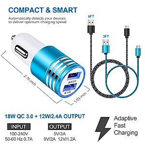 Quick Charge 3.0 Fast Charger for Samsung Galaxy S24 S23 S22 S21 Ultra S20 S10E S10 A15 A54 A03S A23 A13 A14 A53 A12 A32 A21 A51 S9 S8 Note 20,Fast Charging Block Wall Car Charger+3FT 6FT USB C Cable