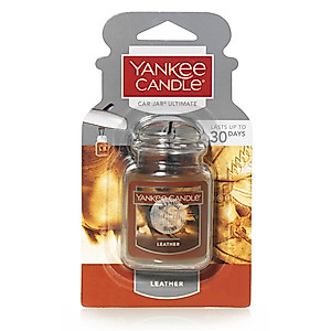 Yankee Candle Car Air Fresheners, Hanging Car Jar® Ultimate Leather Scented, Neutralizes Odors Up To 30 Days, Brown, 1 Count (Pack of 1)