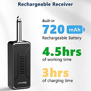 Bietrun UHF Receiver Wireless Microphone WXM02 / WXM04, with 720mAh Rechargeable Battery, 160 ft Working Range, 1/4" Output for for Karaoke Machine/PA Speakers System/Mixer