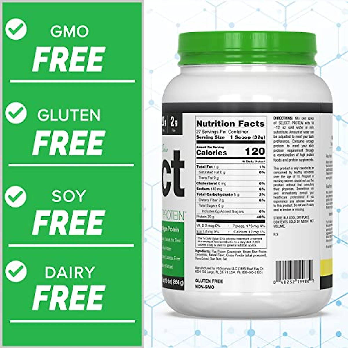 PEScience Select Vegan Plant Based Protein Powder, Chocolate, 27 Serving, Pea and Brown Rice Blend