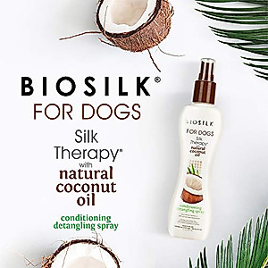 BioSilk for Dogs Silk Therapy Conditioner with Coconut Oil | Coconut Dog Shampoo Conditioning Detangling Spray for Pets | Dog Conditioner Spray with Natural Coconut Oil, 7 Fl Oz