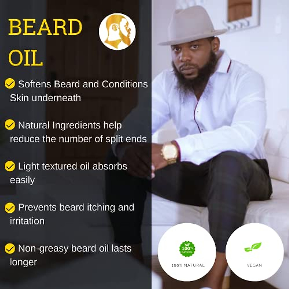Yulaw Naturals Black Beard Brigade Premium Classic Beard Oil for Men - All Natural Ingredients Beard Growth Oil Conditioner - Softens & Strengthens Beard and Mustache - 30ml