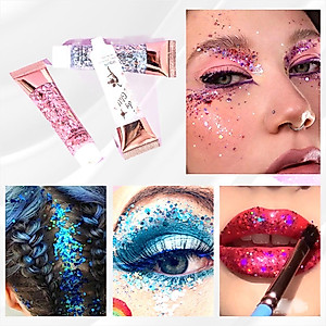 SeleneTenderaes 8 Pink Color Body Glitter Silver Face Hair Self Adhesive Gel Festival Accessories Cosmetic Glitter Long Lasting Chunky Sequins Glitters for Eye Lip Nails Gel Festival Rave 23g