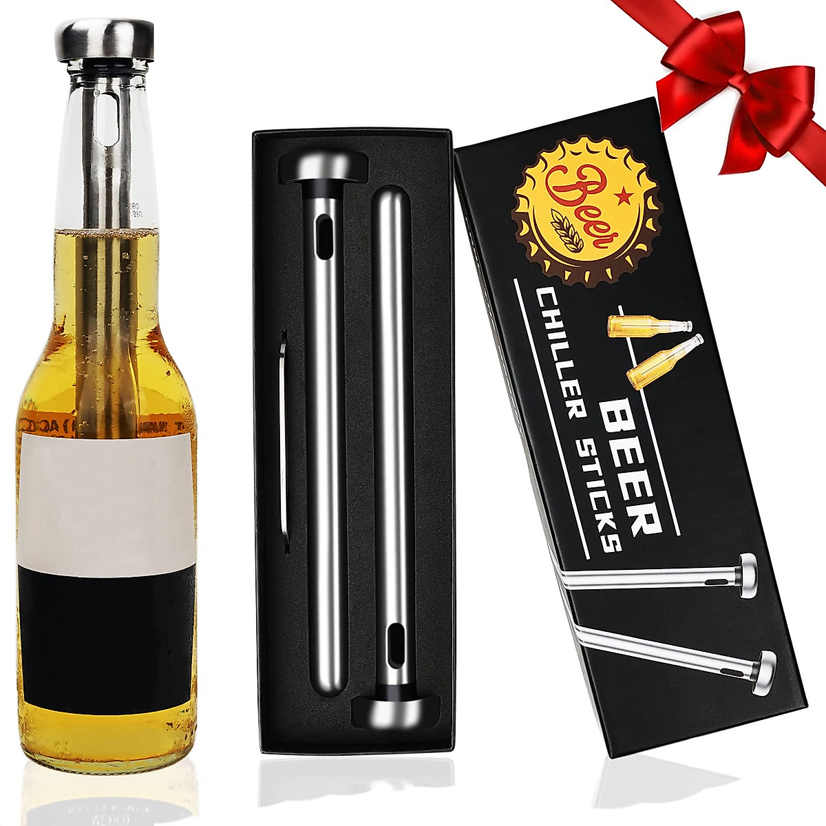 Gifts for Men Dad Husband, 2pc Beer Chiller Sticks with 1 Bottle Opener, Mens Birthday Gifts Idea for Father Brother Adults Who Have Everything, Unique Cool Stuff Gadgets Beer Lover Presents
