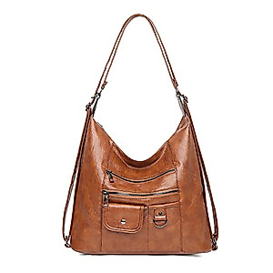 LassZone Women Tote Soft PU Leather Women Shoulder Bag Large Capacity Backpack Lightweight Crossbody Handbag for Women Ladies