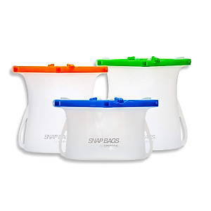 SNAPBAG Microwave Steamer, Vegetable Steamer & Food Storage Containers, Reusable Bags are made of 100% Platinum Silicone, GRIPSTIC Eco Friendly Products, Great Freezer Bags, Multi-Size 3-Pack