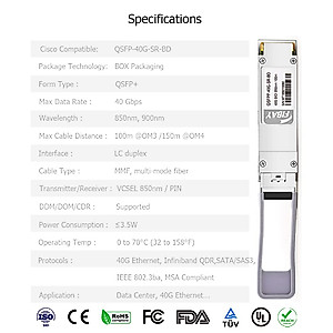 OPSTRAN 40GBASE-SR BiDi QSFP+ Optical Transceiver Module Compatible with Cisco QSFP-40G-SR-BD Meraki MA-QSFP-40G-SR-BD 40GBASE-SR Bi-Directional MMF 832nm - 918nm 150m Duplex LC