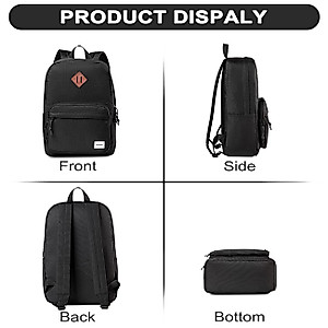 RAVUO School Backpack for Men Women, Ultra Lightweight Basic Bookbags Casual Daypack Black Backpack for Kids Teen Girls Boys