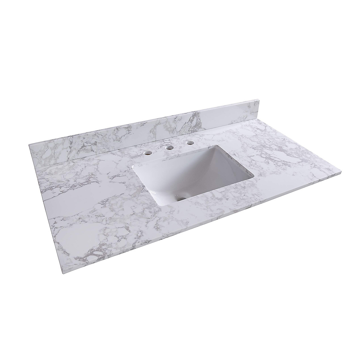 DNYN 43''x22''Inch Bathroom Stone Vanity Top Engineered Marble Color with Rectangle Undermount Ceramic Sink and 3 Faucet Hole with Backsplash（Not Included Cabinet, White