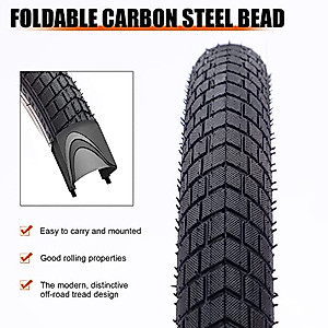 WEEROCK 20 Inch Bike Tire Folding Bead Replacement Tyre 20 * 2.125 for Child Bike Kids Bike BMX Mountain Bicycle MTB, Black