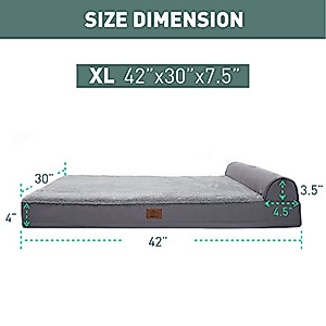 Eterish Extra Large Orthopedic Dog Bed for Medium, Large, Extra Large Dogs up to 100 lbs, 4 inches Thick Egg-Crate Foam Bolster Bed with Removable Cover, T-Shape Pet Bed Machine Washable, Grey