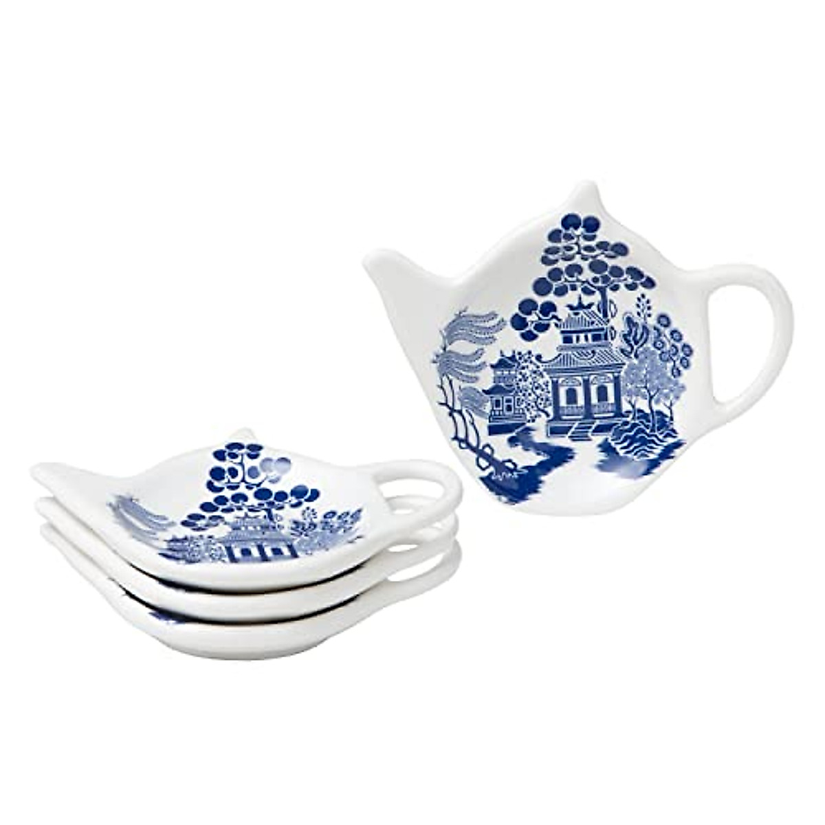 Grace Teaware Tea Bag Caddy Holder, Set of 4 (Blue Willow)