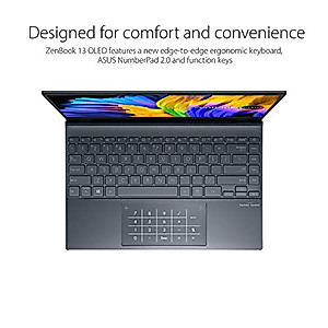 ASUS ZenBook 13 Ultra-Slim Laptop, 13.3” OLED FHD NanoEdge Bezel Display, Intel Core i7-1165G7, 8GB LPDDR4X RAM, 512GB SSD, NumberPad, Thunderbolt 4, Wi-Fi 6, Windows 10 Home, Pine Grey, UX325EA-ES71