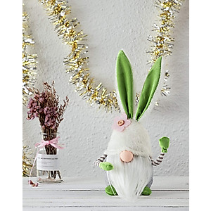 Funoasis Easter Bunny Gnome Spring Gnomes Easter Holiday Home Decoration Gnome Plush Handmade Rabbit Gifts Swedish Tomte Elf (Green Bunny, 13 Inches)