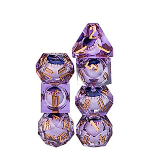 Purple Beholder Eyeball Sharp DND Dice Set with Leather Dice Box | for Dungeons and Dragons, D&D, Sharp Edge, D20 Polyhedral Resin Dice, Dungeons and Dragons Gifts, Accessories