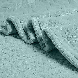 Kingole Flannel Fleece Luxury Throw Jacquard Weave Blanket, Celadon Twin Size Leaf Pattern Cozy Couch/Bed Super Soft and Warm Plush Microfiber 350GSM (66 x 90 inches)