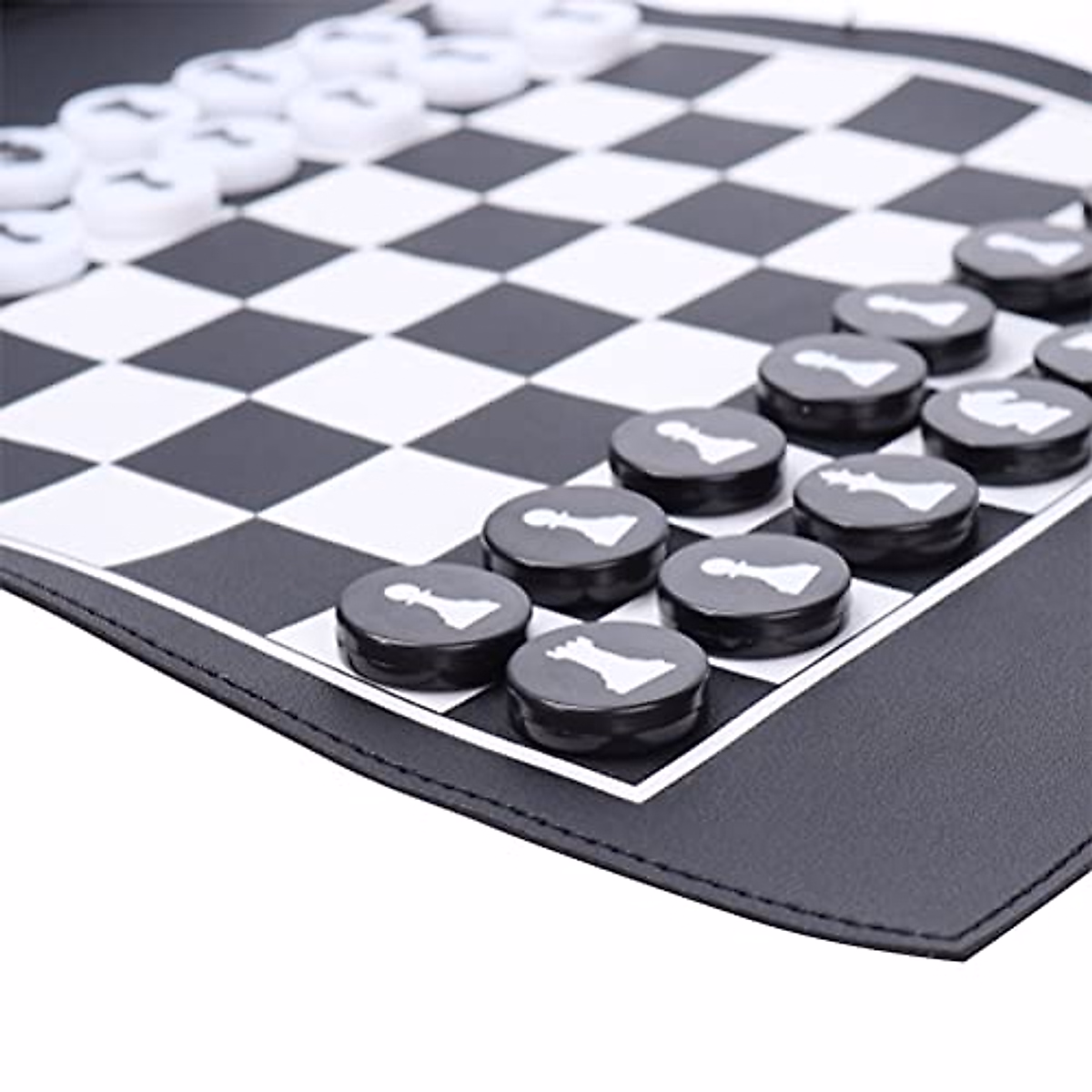 Travel Traditional Chessboard, PU Leather Roll-Up Chess Game Set Portable International Chess Game with Chess Storage Bag for Tournament Club