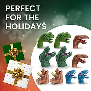 10 Pack Dinosaur Finger Puppets for Kids and Family, Dino Toys for Toddlers Party Favors (5 Designs)