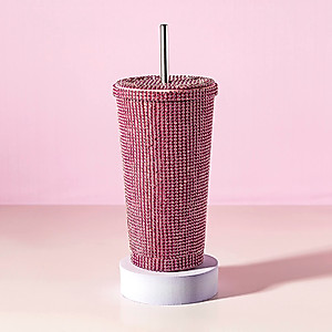 Paris Hilton Diamond Bling Water Tumbler With Lid And Straw, Vacuum Insulated Stainless Steel, Bedazzled With Over 3700 Rhinestones, 16.9-Ounce, Pink