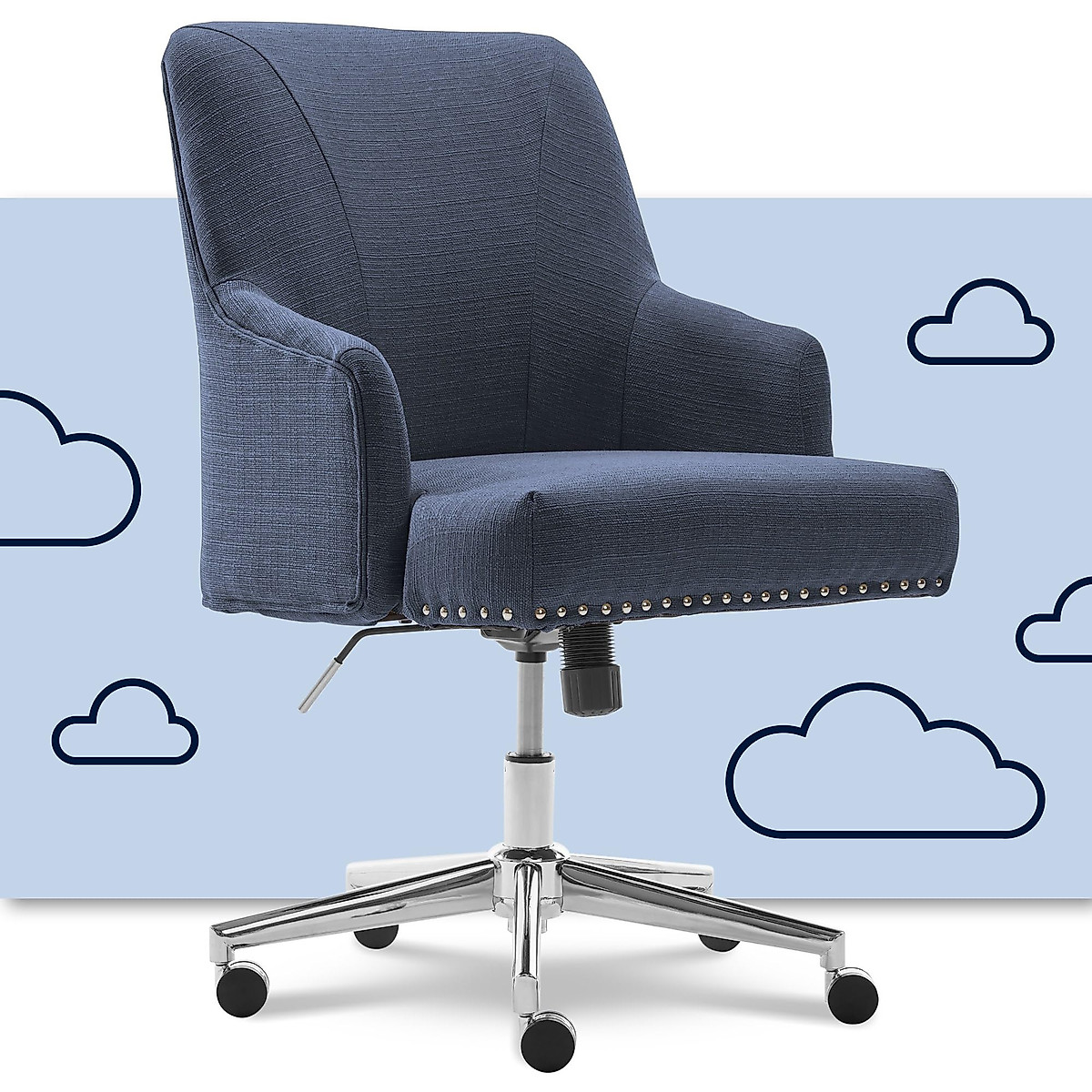 Serta Style Leighton Home Office Chair, Sanctuary Blue Twill Fabric 27.25D x 24W x 38.75H in