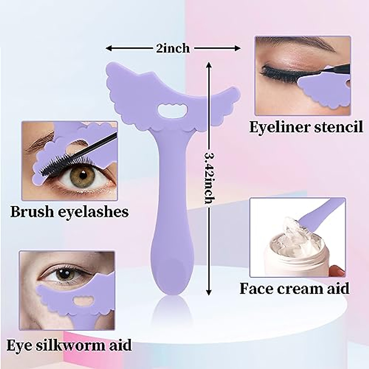 FEBSNOW Eyeliner Stencils 4pcs Multifunction Eye Make Up Aid Tool Silicone Eyeshadow Shield Guard with 4 Mascara Brushes Easy to Use Make Up tools(Purple)