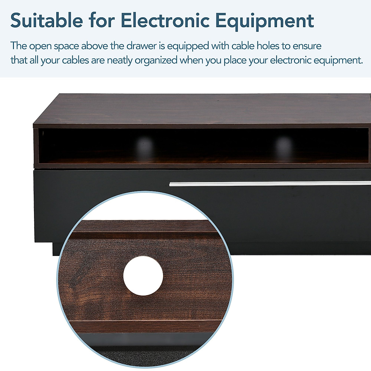 Merax Two-Tone Design Stand with Silver Handles, UV High-Gloss Media Console for Television Up to 70", Chic Style TV Storage Cabinet for Living Room, 66.8 inch Length, Black