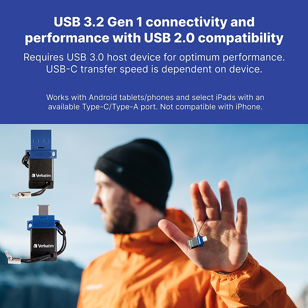 Verbatim 32GB Store ‘n’ Go Dual OTG USB 3.2 Gen 1 Flash Drive for USB-C Devices – 2 in 1 Type C Thumb Drive