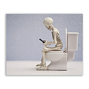 Skeleton Bathroom Prints - Skeleton Wall Art , Skeleton Bathroom Decor - Funny Bathroom Art, Funny Bathroom Decor Wall Art, Bathroom Halloween Decor, Hipster Gifts - Set of 4 (8x10) Unframed