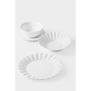 HOMBENE Plates and Bowls Sets, 12 Piece Dinnerware Sets Bone China, Porcelain Dinner Set with Cereal Bowls, Ceramic Soup Bowls, for Pasta, Salad, Gift Idea, Wavy Pattern