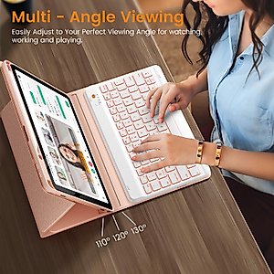 OYEEICE for iPad 9th Generation Case with Keyboard 10.2'' - 7 Color Backlit Wireless Keyboard Cover with Pencil Holder for iPad 9th/8th/7th Gen 10.2 inch, iPad Air 3rd Gen & iPad Pro 10.5" - Pink