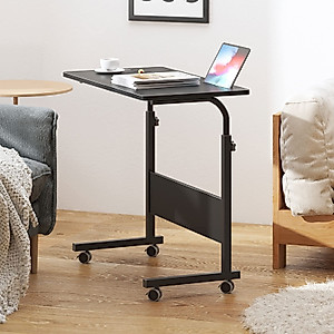 DlandHome Side Table 31.4 Inches w/Tablet Slot & Wheels Adjustable C Table Movable Portable Computer Stand for Bed Sofa, Black 05#3-80B