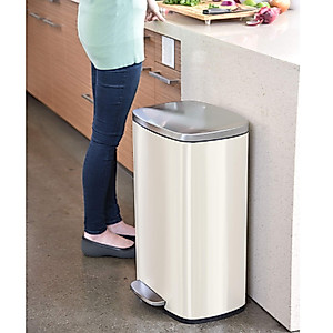 iTouchless SoftStep 13.2 Gallon Stainless Steel Step Pedal Garbage Can with with Odor Control System, 50 Liter Trash Bin for Kitchen, Office, Home - Silent and Gentle Open and Close, Ivory White