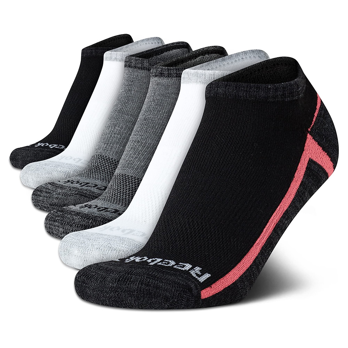 Reebok Women''s No-Show Athletic Performance Low Cut Cushioned Socks (6 Pack), Size 4-10, Black/Heather Grey