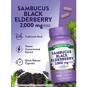 Nature's Truth Black Elderberry Capsules | 100 Count | Super Concentrated Sambucus Extract | Non-GMO and Gluten Free Supplement