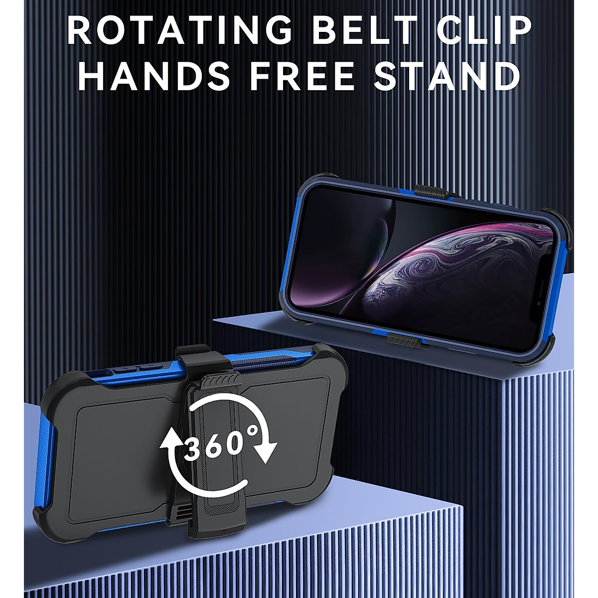 CONWOE for iPhone XR Case with Belt-Clip Holster[2Pcs Glass Screen Protector] [Dual Layer Military Grade Protection] [Support Magsafe] Shockproof Phone Case for iPhone XR 6.1 Inch (dark blue)