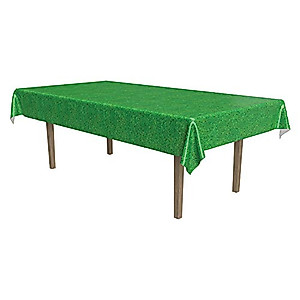 Beistle Disposable Plastic Grass Print Rectangular Tablecloth for Sports Football Theme Birthday Easter Party Supplies, 54"x108", green