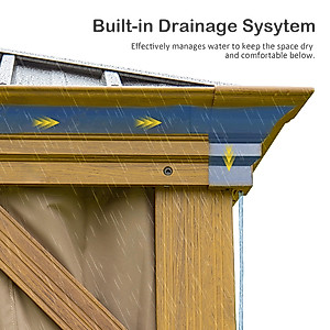 Domi 14' X 20' Hardtop Gazebo Large Outdoor Metal Gazebo with Galvanized Steel Double Roof Canopy, Wood Grain Aluminum Frame, Curtains and Netting for Patio, Deck, Garden