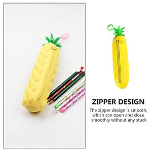 NUOBESTY Silicone Pencil Holder Cute Zipper Case Pineapple Shaped Makeup Bag Organizer Stationery Purse Wallet Cosmetic Brush Bags