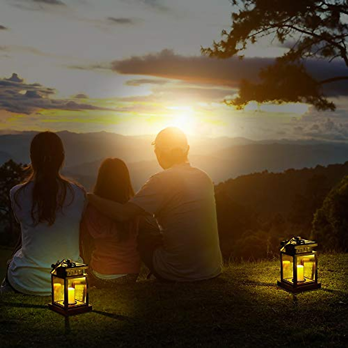 LVJING Solar Lantern Hanging Solar Lights Outdoor Decorative LED Solar Outdoor Lantern for Patio Landscape Yard with Warm White Flameless Candles Flickering (6 Pack)