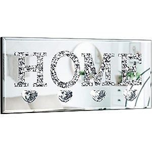 Yalikop Crush Diamond Mirrored Home Letter Plaque Sign Wall Mounted Key Holder Clear Heart Shape Hooks Key Hanger Christmas Gift for Wall Door Bookshelf Decorative
